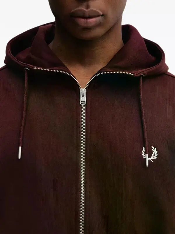 Fred Perry Logo Embroidered Zip-up Hoodie - Red