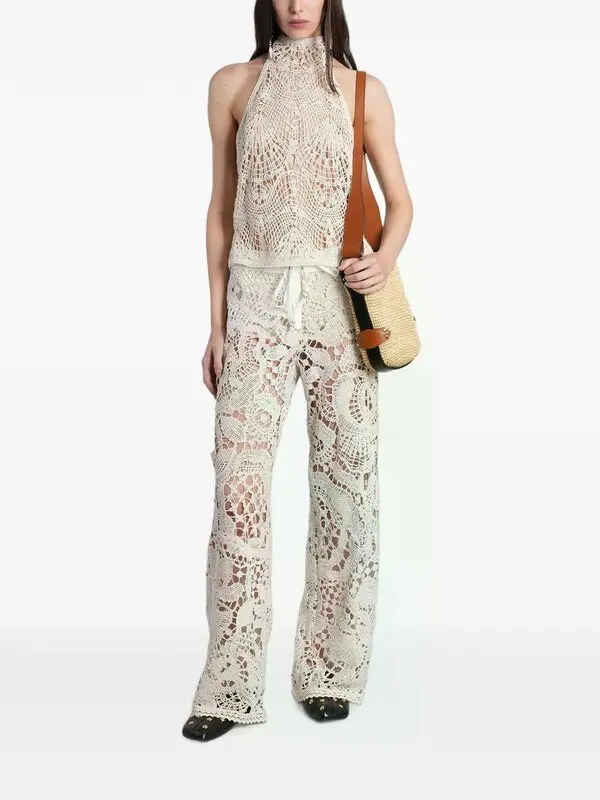 SIEDRES Crochet-knit Wide Leg Drawstring Trousers