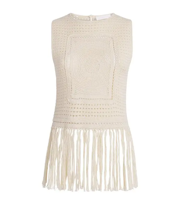 Zimmermann Indra Crochet Fringe Tank Top - Ivory