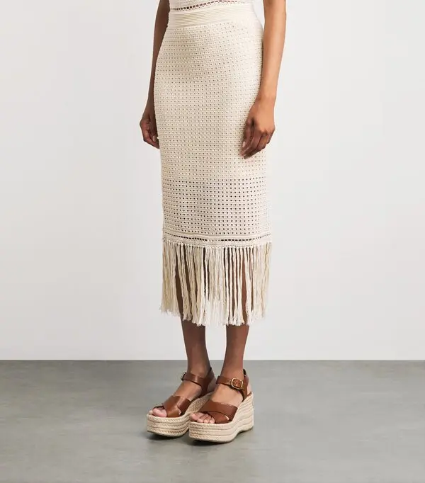 Zimmermann Indra Crochet Midi Skirt With Fringe
