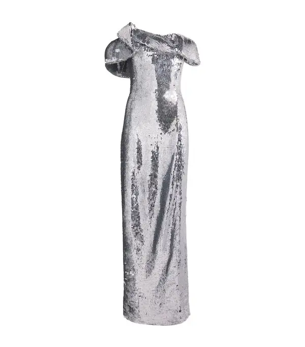 Rachel Gilbert One-shoulder Sequined Gown - Silver