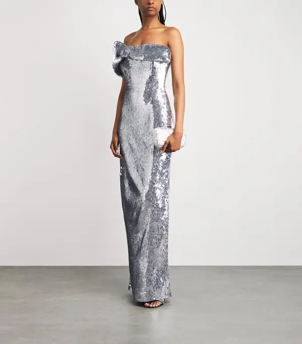 Rachel Gilbert One-shoulder Embellished Gown