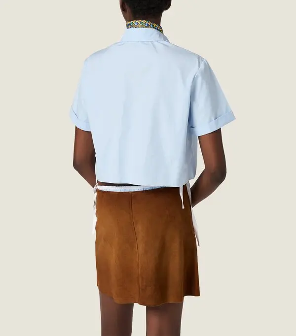 Miu Miu Cropped Ruffled Poplin Shirt - Turquoise