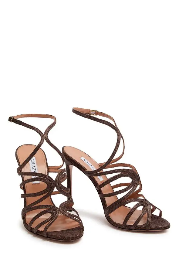AQUAZZURA Serenade 105 Raffia Sandals - Brown