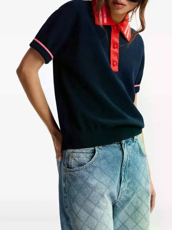 Essentiel Antwerp Lace-trimmed Strawberry-button Polo Top