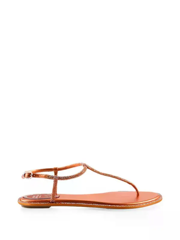 Rene Caovilla Crystal Embellished T-bar Flat Sandals - Orange