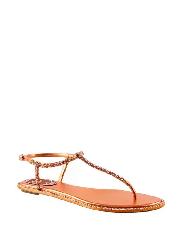 Rene Caovilla Crystal Embellished T-bar Flat Sandals