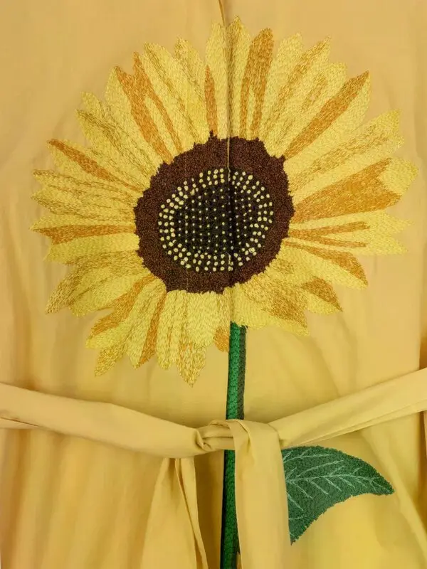 MII Gordes Sunflower-embroidered Belted Midi Dress
