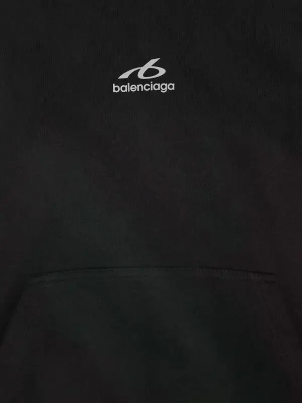 Balenciaga Logo Print Kangaroo Pocket Hoodie - Black