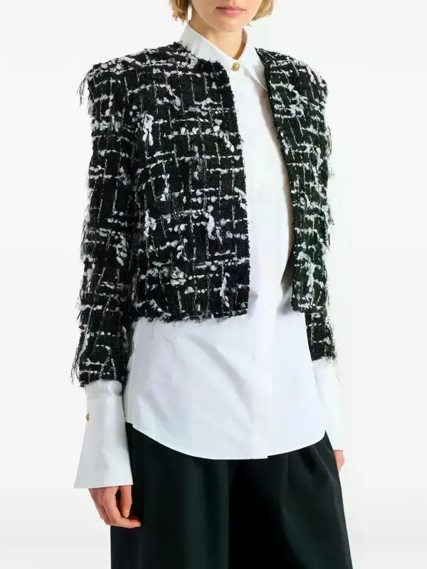 Balmain Cropped Fringed Tweed Jacket