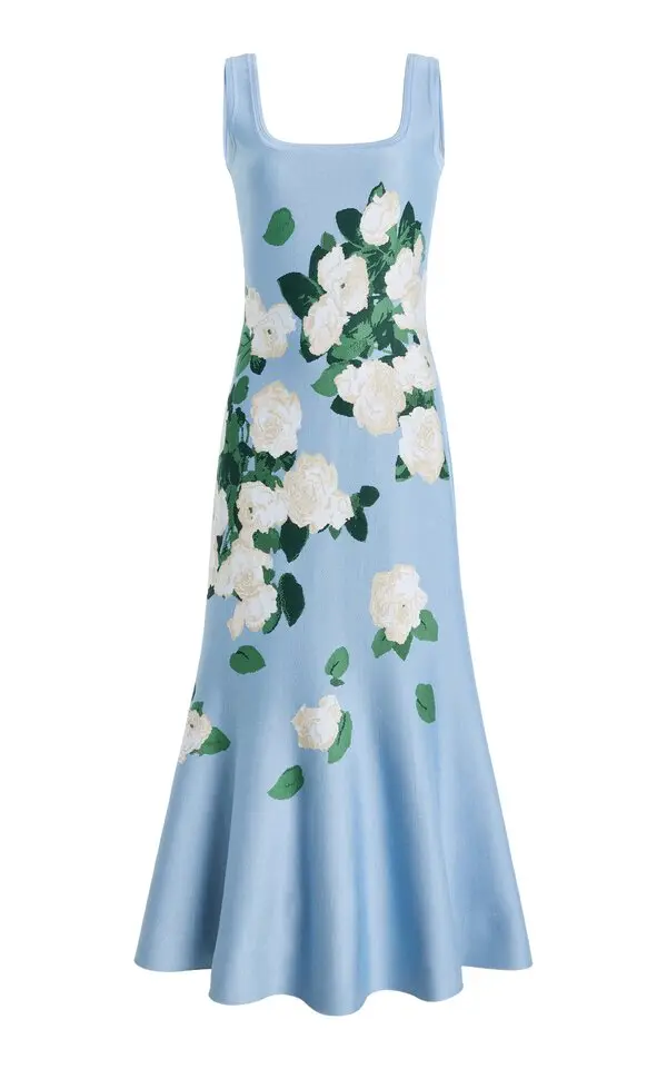 Carolina Herrera Floral Ruffled Silk-blend Midi Dress - Multi