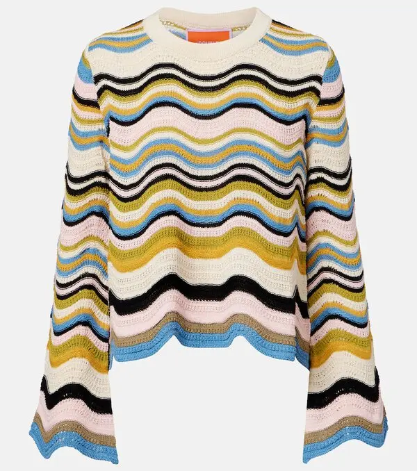 La DoubleJ Chevron Crochet Cotton Sweater - Multicoloured