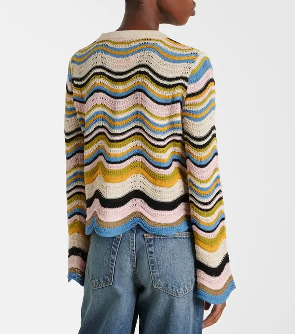 La DoubleJ Chevron Crochet Cotton Sweater - Multicoloured