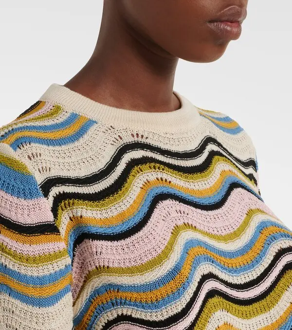 La DoubleJ Chevron Crochet Cotton Sweater - Multicoloured