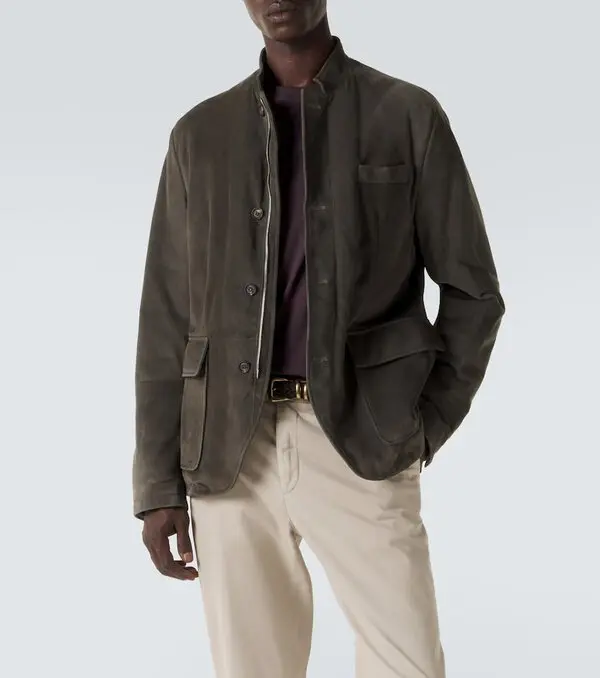 Eleventy Suede Stand Collar Jacket