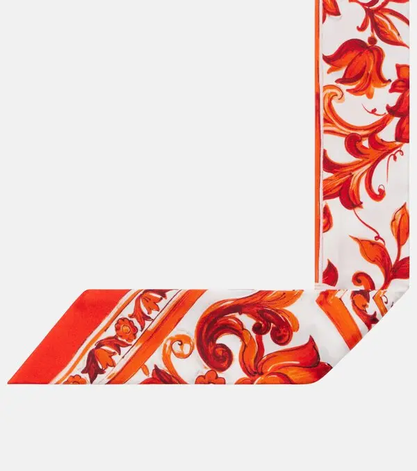 Dolce & Gabbana Majolica Silk Twill Scarf - Orange