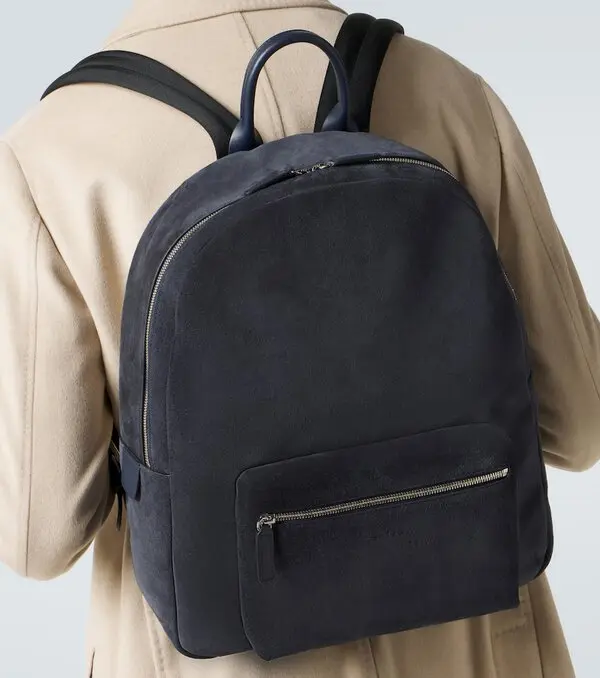 Kiton Leather-trimmed Suede Backpack