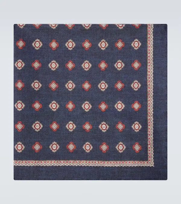 Brunello Cucinelli Silk Jaquard Pocket Square - Blue