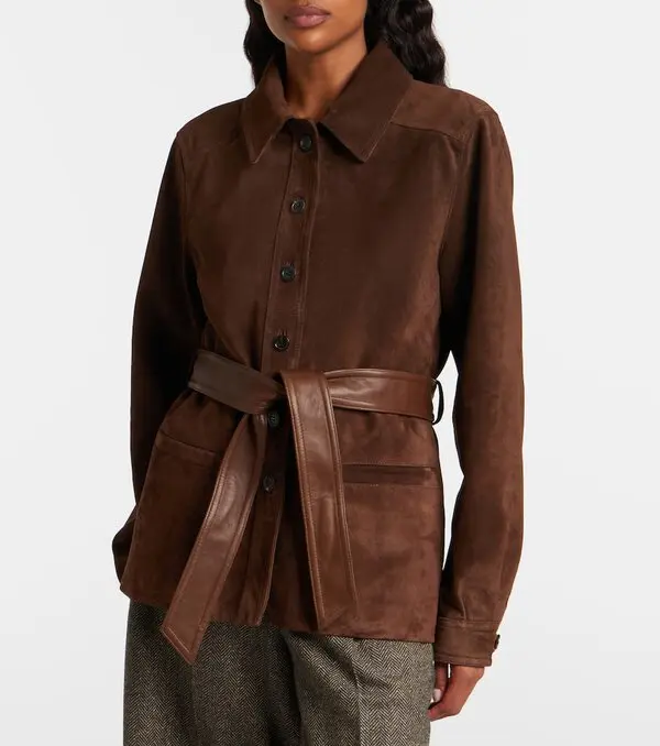 Saint Laurent Belted Suede Jacket With Shearling Trim