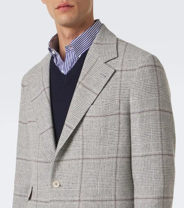Brunello Cucinelli Checked Silk, Wool, And Cashmere Blazer