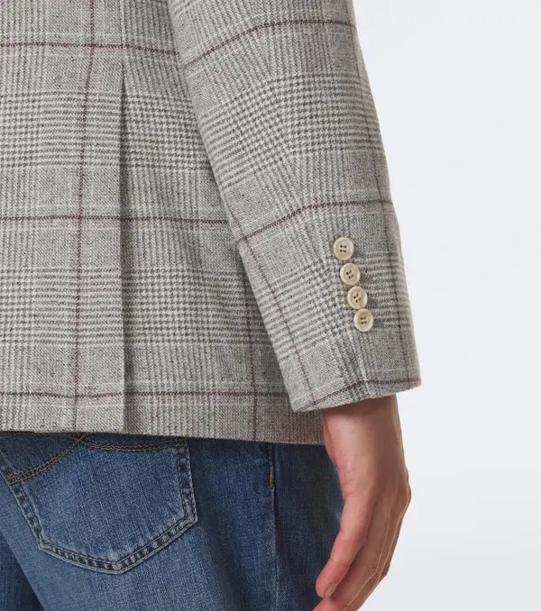 Brunello Cucinelli Checked Silk, Wool, And Cashmere Blazer