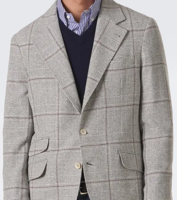 Brunello Cucinelli Checked Silk, Wool, And Cashmere Blazer