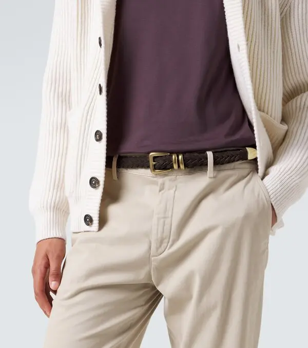 Eleventy Braided Suede Leather Belt
