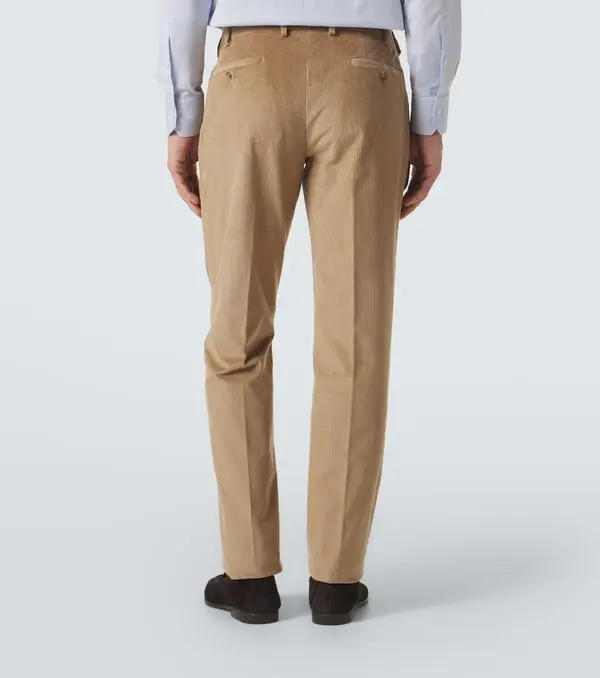 LARDINI Camel Cotton Corduroy Slim Fit Trousers