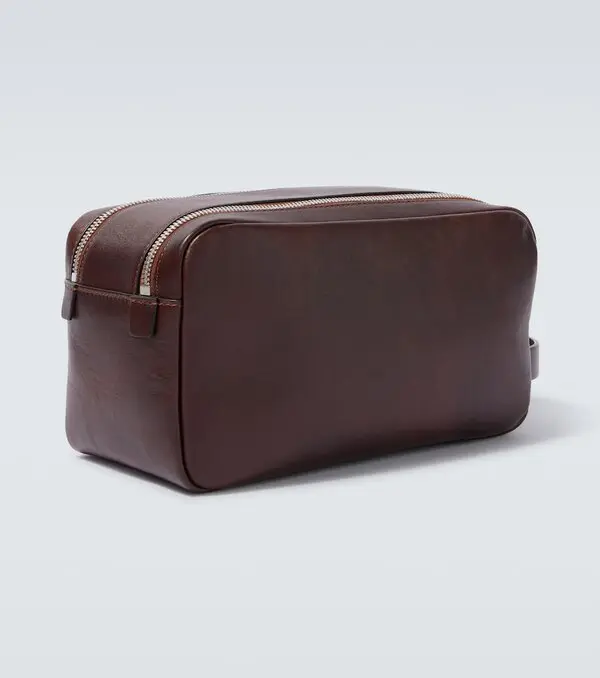 Brunello Cucinelli Leather Toiletry Bag - Brown