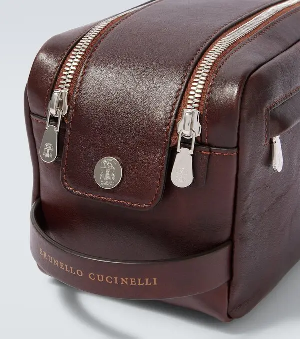 Brunello Cucinelli Leather Toiletry Bag - Brown