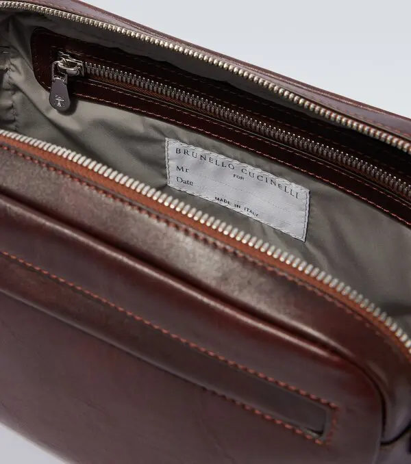 Brunello Cucinelli Leather Toiletry Bag - Brown