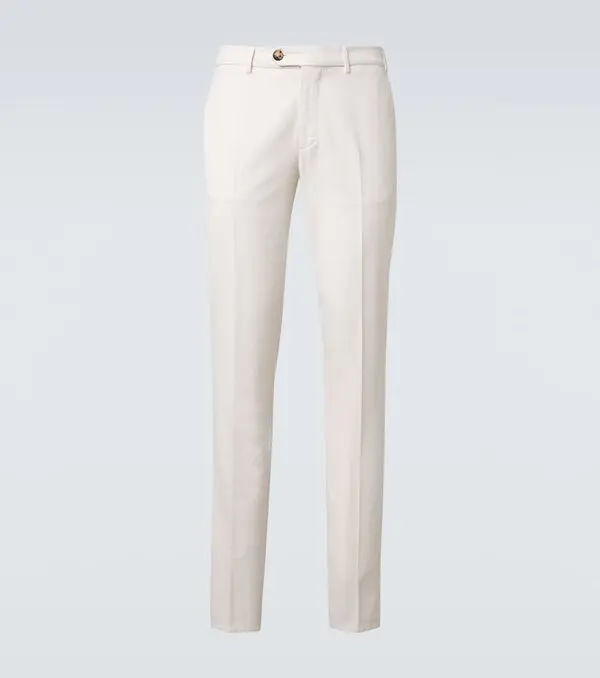 Brunello Cucinelli Cotton Gabardine Slim Pants - White