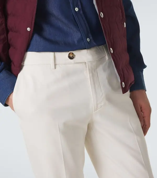 Brunello Cucinelli Cotton Gabardine Slim Pants - White