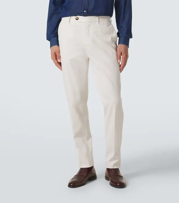 Brunello Cucinelli Cotton Gabardine Slim Pants - White