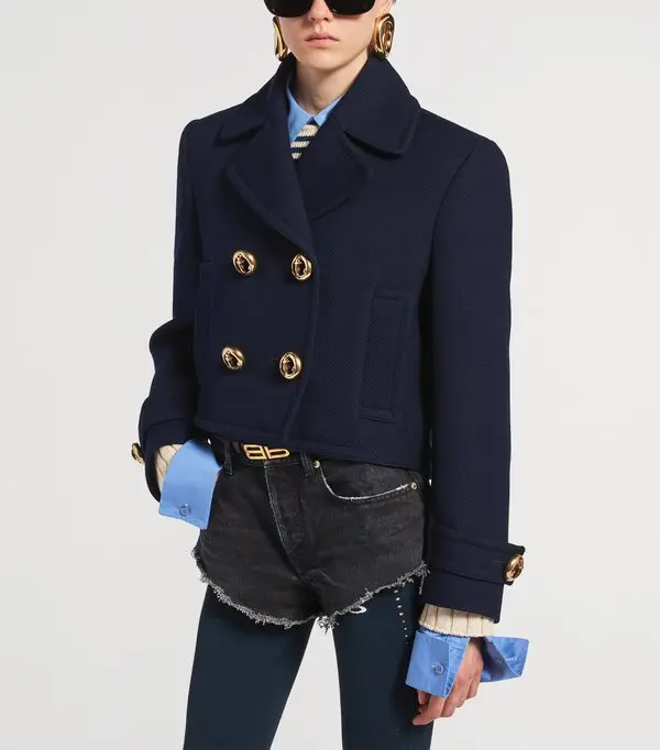 Balenciaga Cropped Wool Pea Coat With Double-breasted Fastening