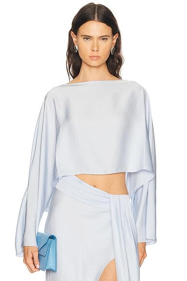 Lapointe Lightweight Satin Boat Neck Caftan Top - Cloud
