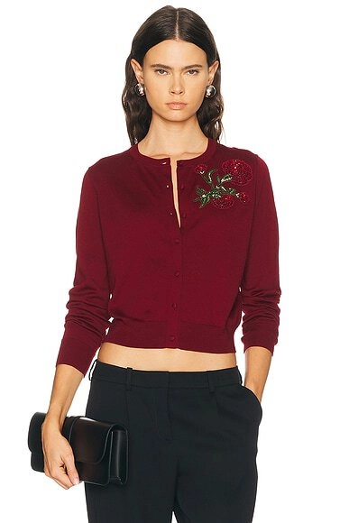 Carolina Herrera Crystal Embroidered Rose Cardigan - Rioja Multi