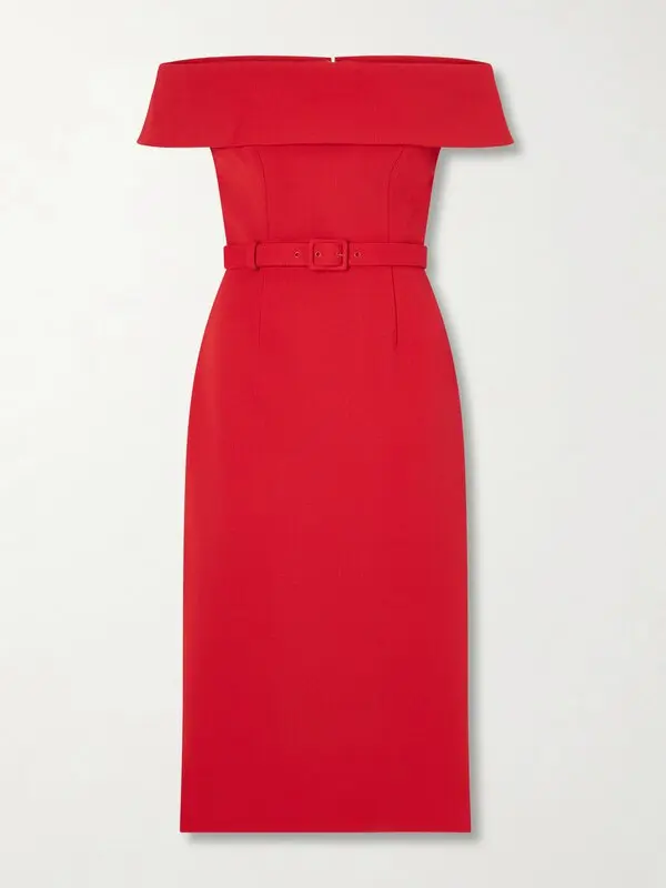 Rebecca Vallance Off-the-shoulder Belted Crepe Midi Dress - Red