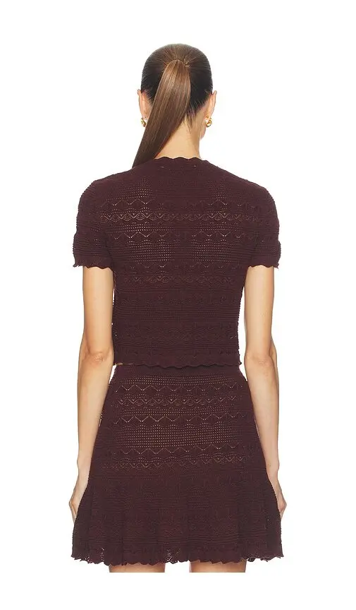 SELF-PORTRAIT Pointelle Knit Cropped Top With Detachable Bow