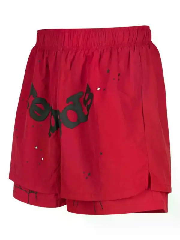 SP5DER Double Layer Shorts With Logo And Star Print