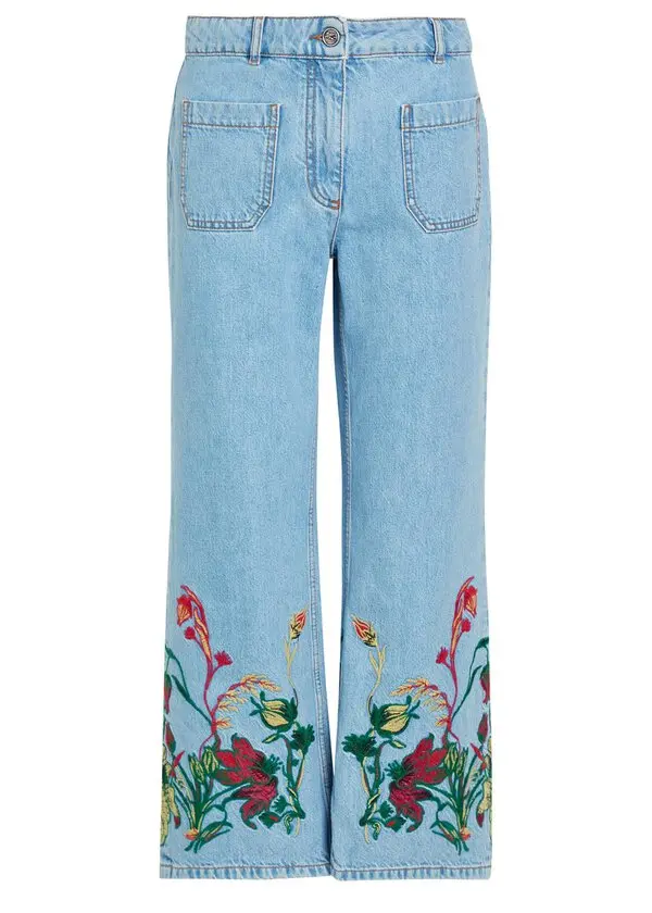 Etro Floral Embroidered Cropped Straight-leg Jeans