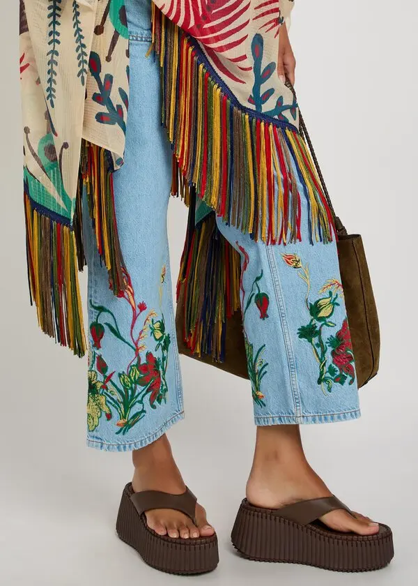 Etro Floral Embroidered Cropped Straight-leg Jeans