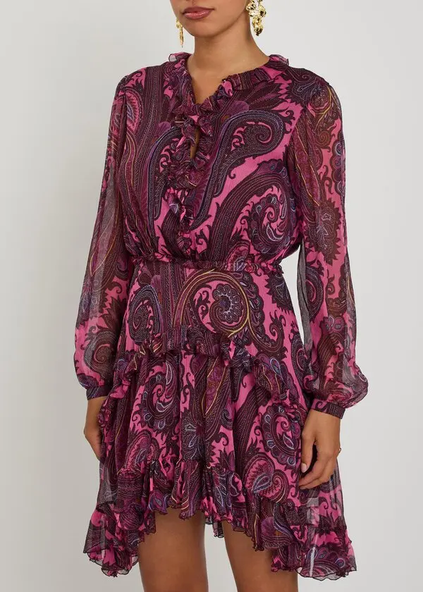 Etro Paisley Print Silk Chiffon Mini Dress - Multicoloured