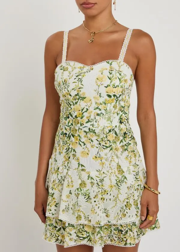 Alice + Olivia Meredith Floral-embroidered Cotton Mini Dress