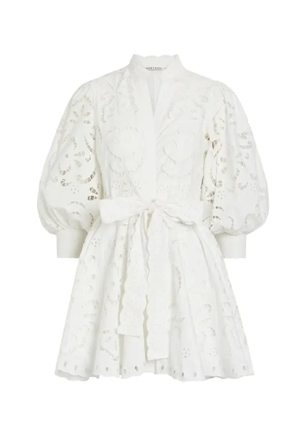Alice + Olivia Lucy Embroidered Cotton Mini Shirt Dress - White