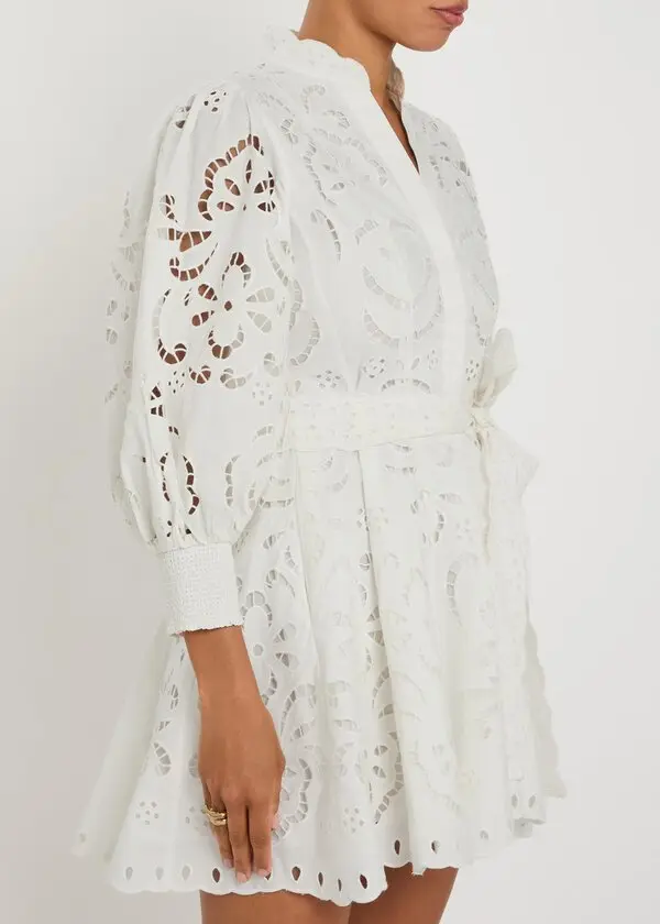 Alice + Olivia Lucy Embroidered Cotton Mini Shirt Dress - White
