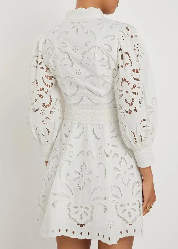 Alice + Olivia Lucy Embroidered Cotton Mini Shirt Dress - White