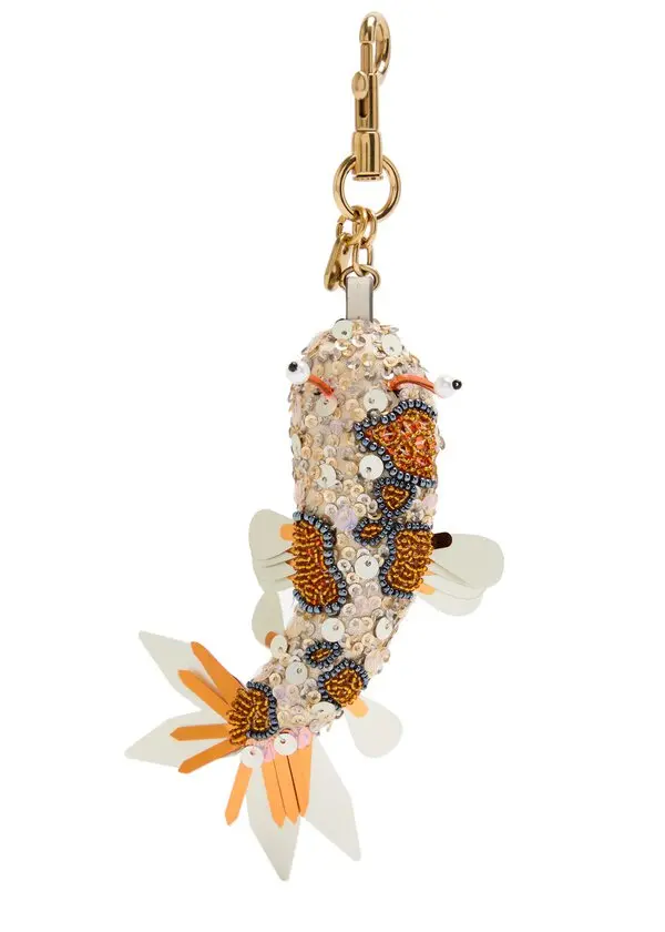 ANYA HINDMARCH Koi Fish Embellished Leather And Satin Bag Charm - Silver