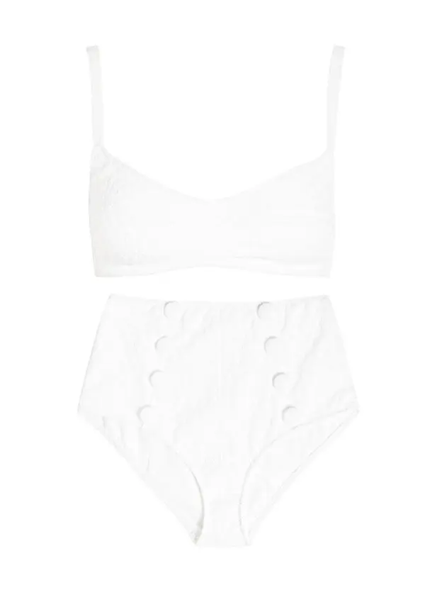 Lisa Marie Fernandez Textured Jacquard Bikini With Double-breasted Embellishments - White
