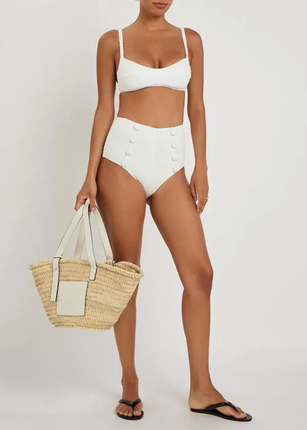 Lisa Marie Fernandez Textured Jacquard Bikini With Double-breasted Embellishments
